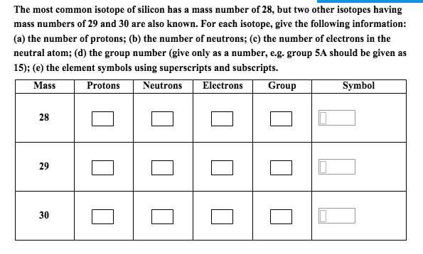 Solved The most common isotope of silicon has a mass number | Chegg.com