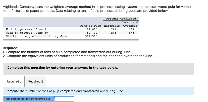 Solved Highlands Company uses the weighted-average method in | Chegg.com