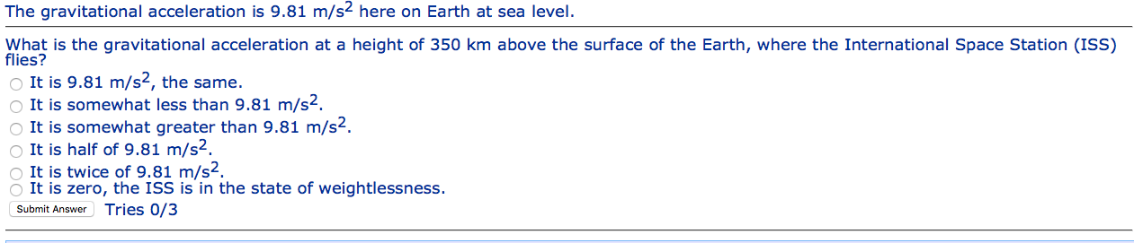 Solved The gravitational acceleration is 9.81 m/s^2 here on | Chegg.com