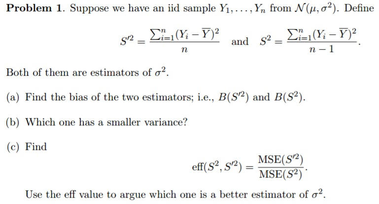 Solved Suppose we have an iid sample Y_1, ..., Y_n from N | Chegg.com