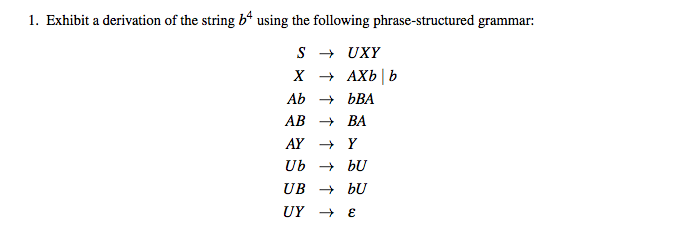 Solved Exhibit a derivation of the string b^4 using the | Chegg.com