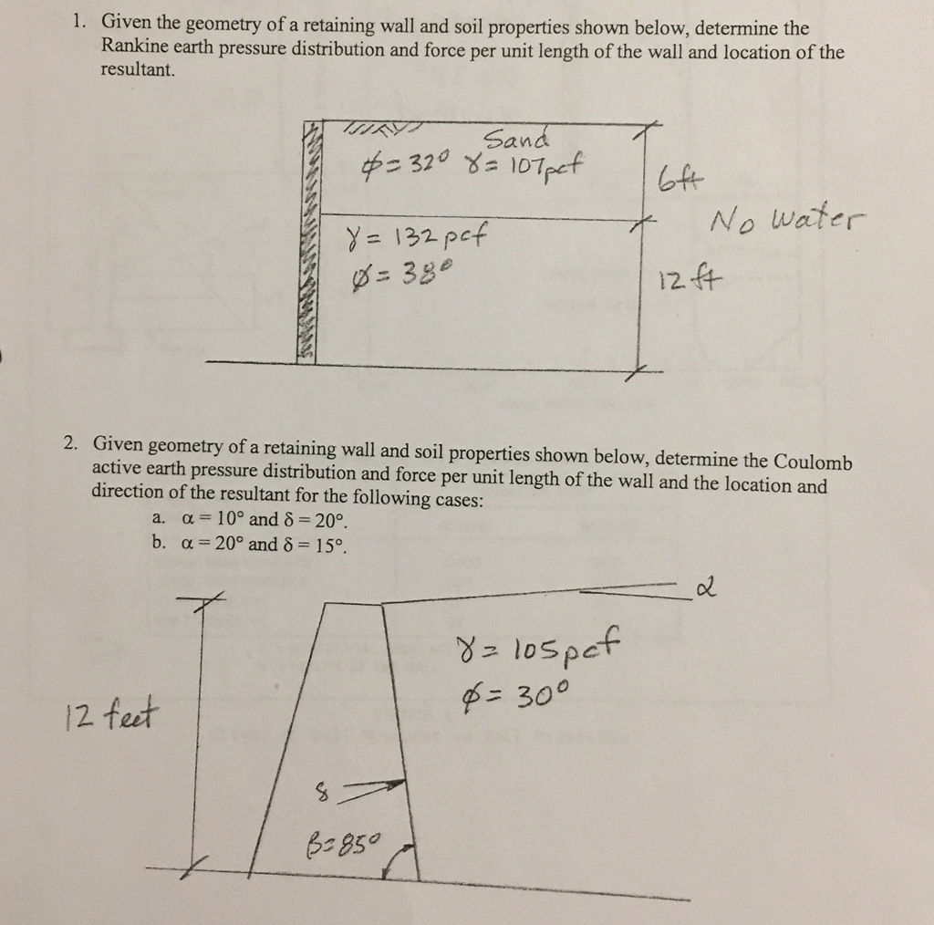 Solved Given the geometry of a retaining wall and soil | Chegg.com