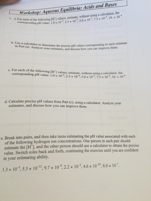 Solved Calculate precise pH values from Part (e). using a | Chegg.com