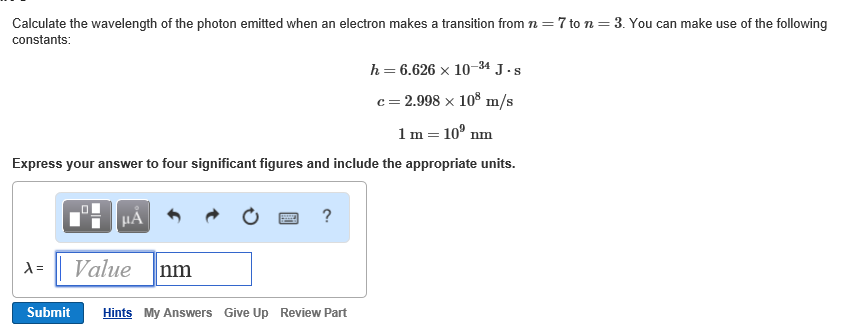 Solved Calculate the wavelength of the photon emitted when | Chegg.com
