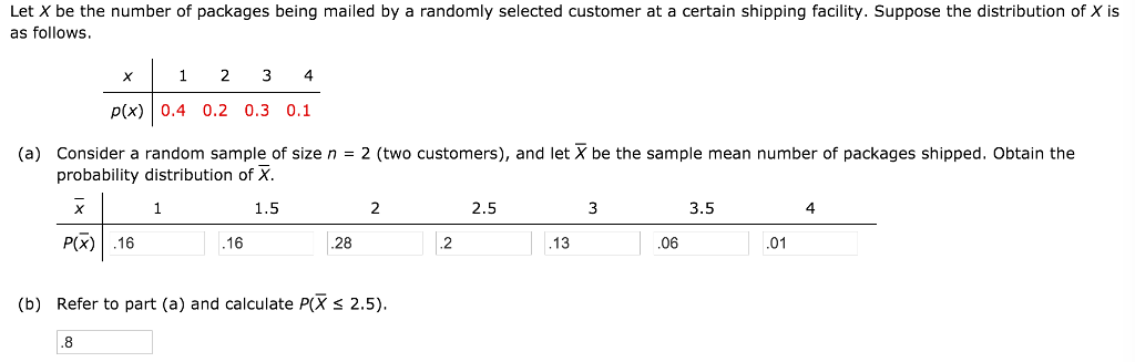Solved Let x be the number of packages being mailed by a | Chegg.com