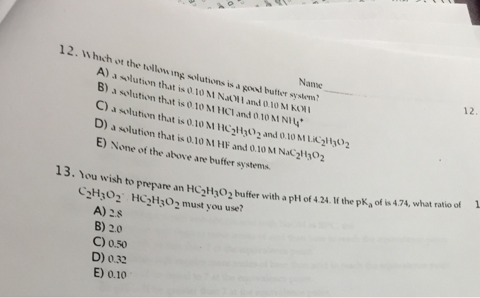 Solved Which of the following solutions is a good buffer | Chegg.com