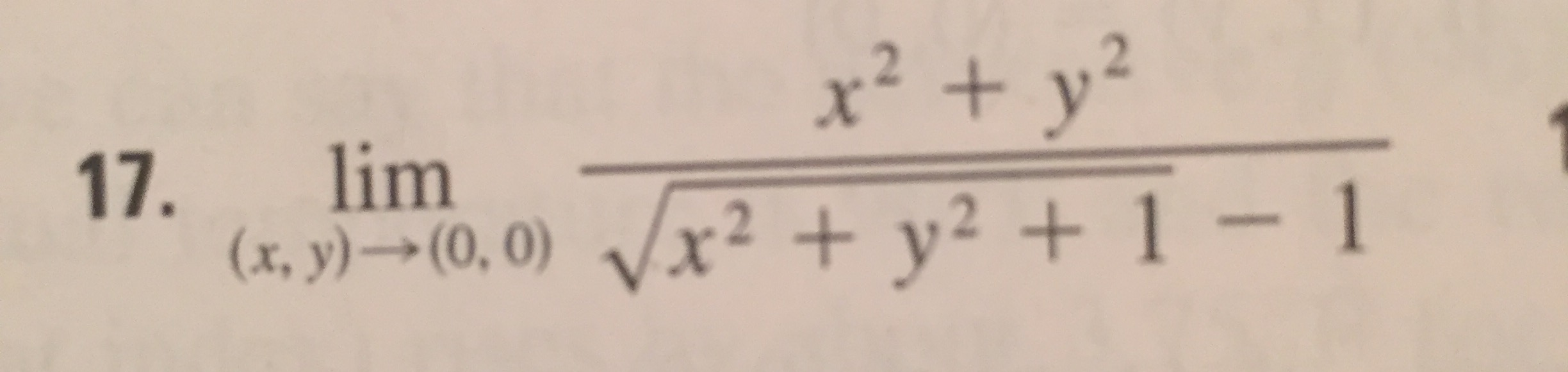 Solved 17. lim (, 9) (0.0) 4x2 + y + 1 - 1 | Chegg.com