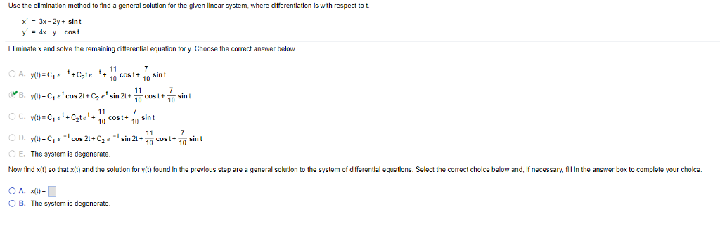 Solved Use the elimination method to find a general solution | Chegg.com