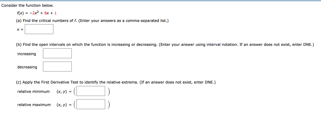 Solved Consider the function below. rx) =-2x2 + 8x + 1 (a) | Chegg.com