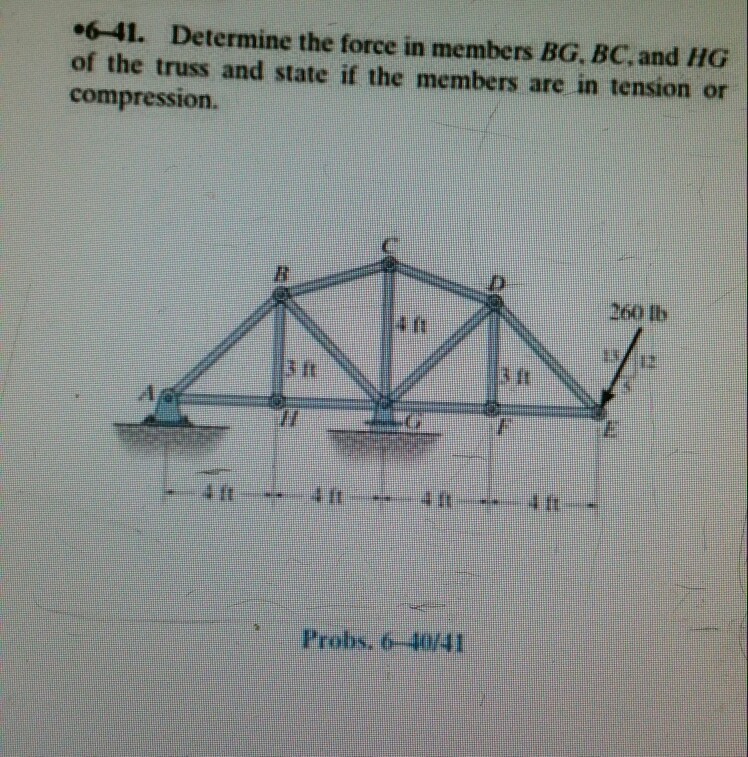 Solved .641. Determine the force in members BG, BC. and HG | Chegg.com