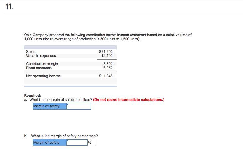 Solved Oslo Company prepared the following contribution | Chegg.com