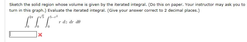 Solved Sketch the solid region whose volume is given by the | Chegg.com