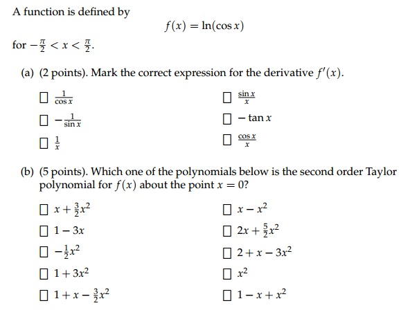 Solved A function is defined by f(x) = ln (cos x) for - pi/2 | Chegg.com