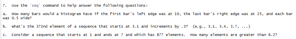 Solved 7. use the seq command to help answer the following | Chegg.com