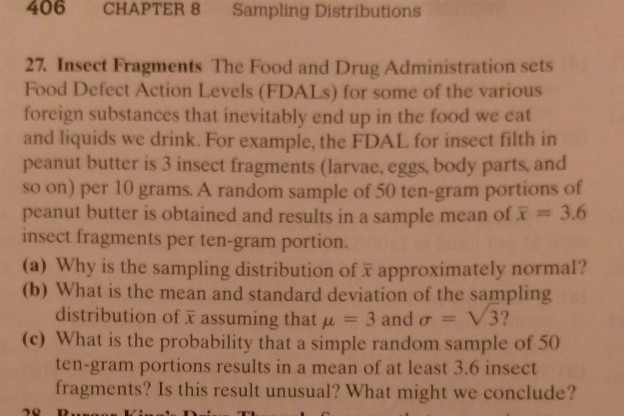 Solved Insect Fragments. The Food and Drug Administration | Chegg.com