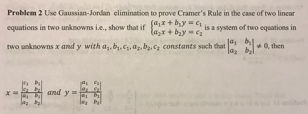Solved Use Gaussian-Jordan elimination to prove Cramer's | Chegg.com