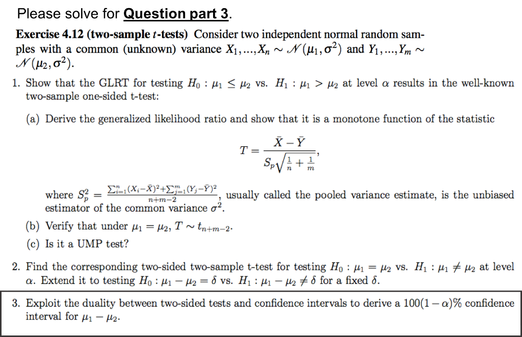Solved Exercise 4.12 (two-sample t-tests) Consider two | Chegg.com