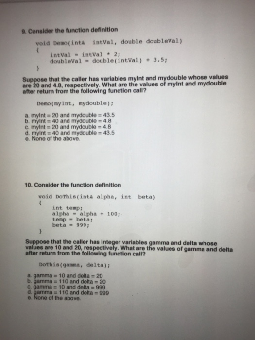 Solved 9 Consider the function definition void Demo(ints | Chegg.com