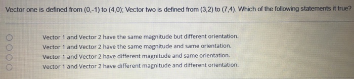 Solved Vector one is defined from (0,-1) to (4,0), Vector | Chegg.com