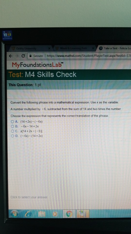Solved TCO 03 Take a Test Felicia Lo ?-> C | ? Secure l | Chegg.com