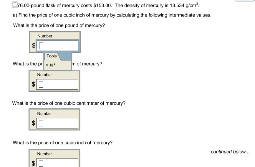 Solved 76.00-pound flask of mercury costs $153.00. The | Chegg.com