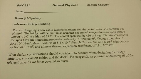 Solved PHY 221 General Physics Design Activity Name: Name | Chegg.com