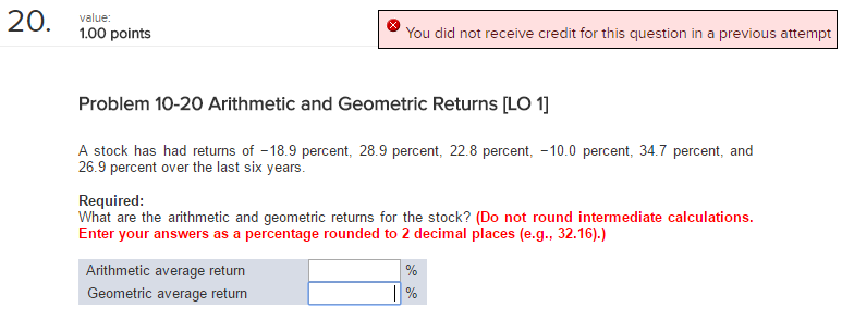 Solved Arithmetic and Geometric Returns A stock has had | Chegg.com