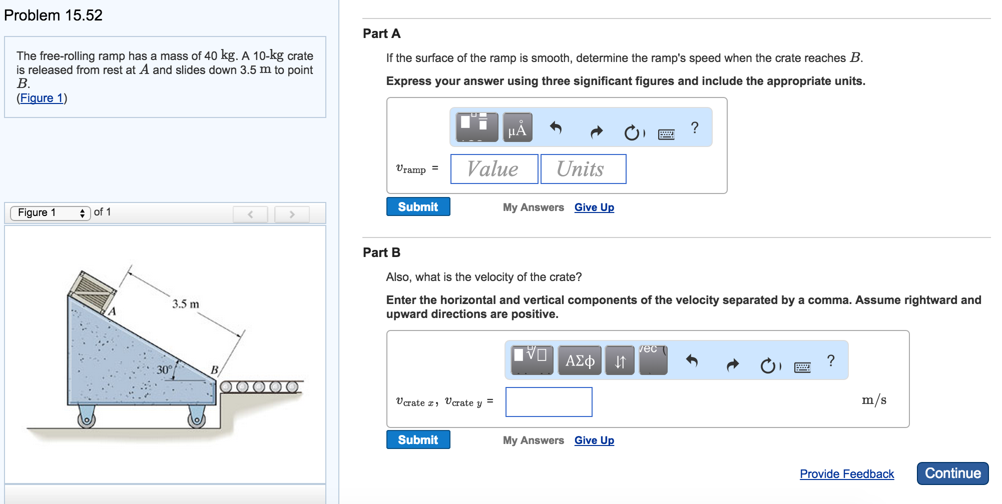 Solved The free-rolling ramp has a mass of 40 kg. A 10-kg | Chegg.com