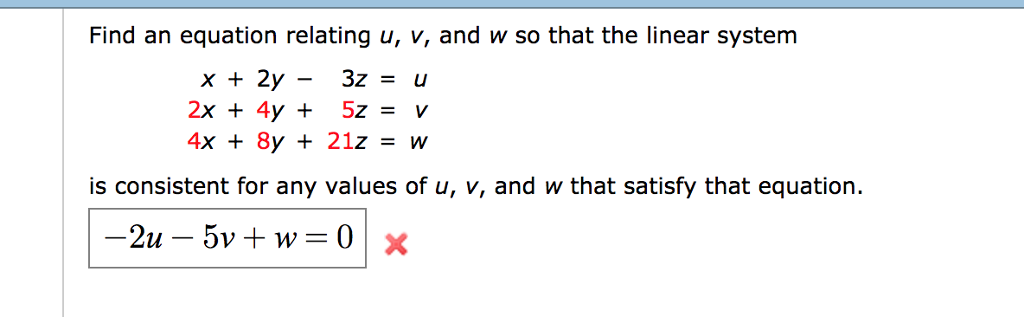 Solved Find an equation relating u, v, and w so that the | Chegg.com