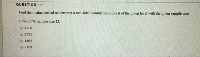 Solved Find the t value needed to construct a two-sided | Chegg.com