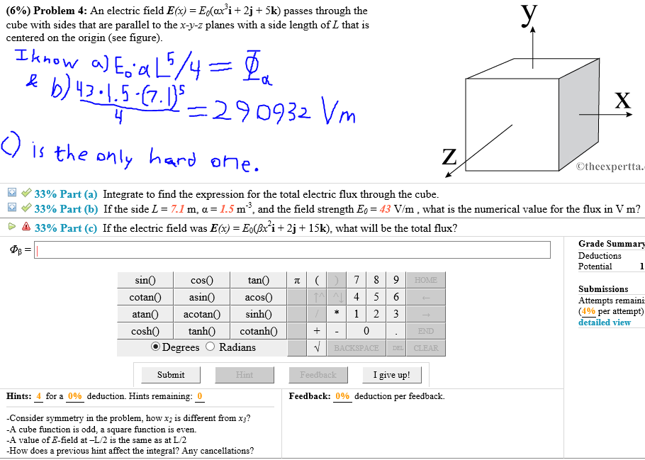 Solved (6%) Problem 4: An electric field EC) Eo ax i 2j 5k | Chegg.com