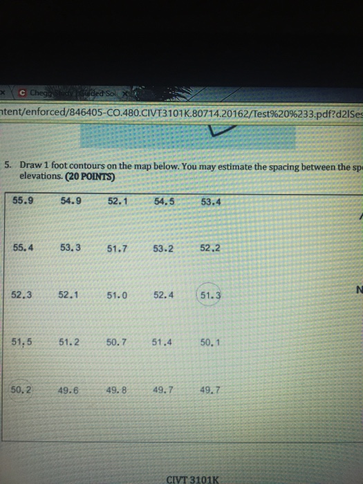 Solved Draw 1 foot contours on the map below. You may | Chegg.com