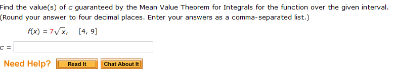 Solved Find the value(s) of c guaranteed by the Mean Value | Chegg.com