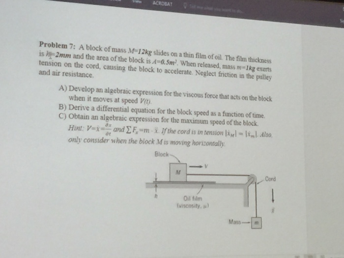 Solved A block of mass M = 12kg slides on a thin film of | Chegg.com