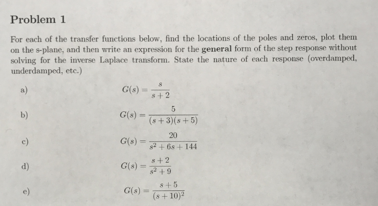 Solved Problem1 For each of the transfer functions below, | Chegg.com
