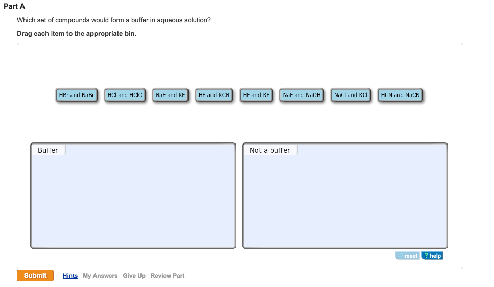 Solved Part A Which set of compounds would form a buffer in | Chegg.com