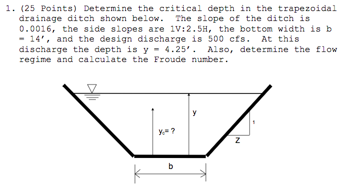Solved 1. (25 Points) Determine the critical depth in the | Chegg.com Solved 1. (25 Points) Determine the critical depth in the | Chegg.com