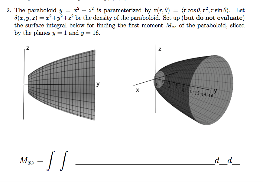 Solved Let 2. The paraboloid y-x2 +z2 is parameterized by | Chegg.com