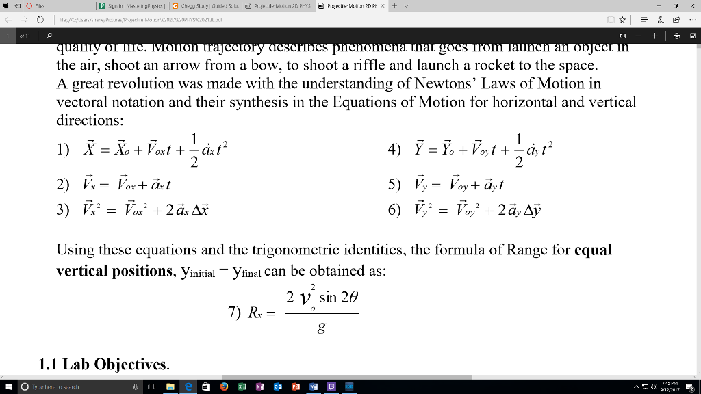 Solved HOMEWORK FOR PHYS 213L If initial velocity, Vo, is | Chegg.com