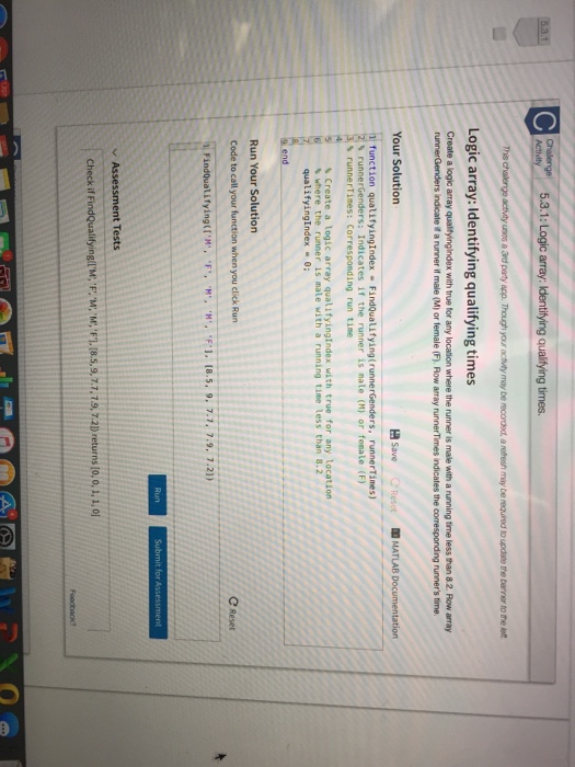 Create a logic array qualifyingIndex with true for | Chegg.com