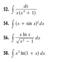 Solved X2 tan -1x dx 1 + ex / 1 -ex dx x / x4 - a4 dx dx | Chegg.com