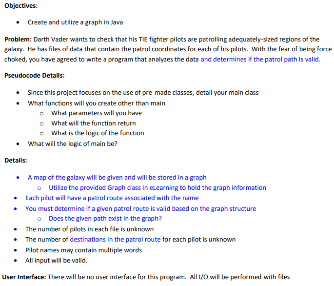 Objectives: Create and utilize a graph in Java | Chegg.com