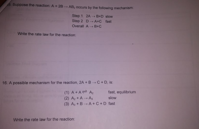 Solved Suppose the reaction A + 2B rightarrow AB_2 occurs by | Chegg.com