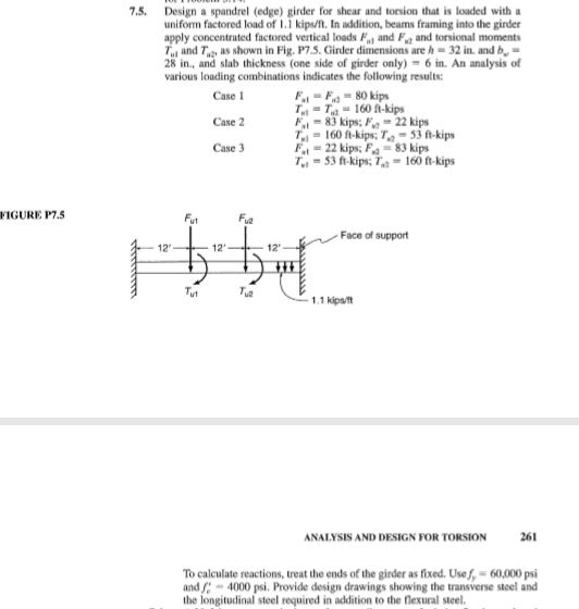 Solved 7.5, Design a spandrel (edge) girder for shear and | Chegg.com