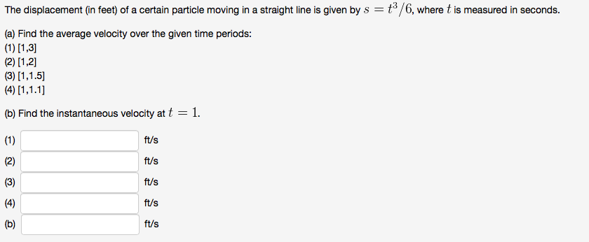 Solved The displacement(in feet) of a certain particle | Chegg.com