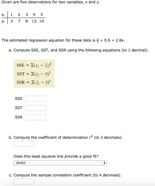 Solved Given are five observations for two variables, x and | Chegg.com