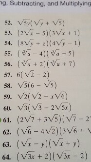 Solved Subtracting, and Muliplying Squareroot5y(Squarerooty | Chegg.com