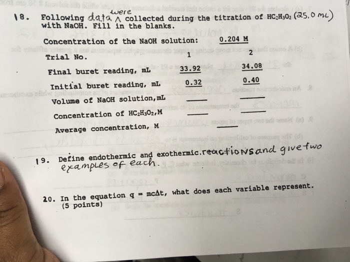 Solved Following data were collected during the titration of | Chegg.com