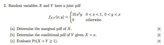 Solved 2. Random variables X and Y have a joint pdf (a) | Chegg.com