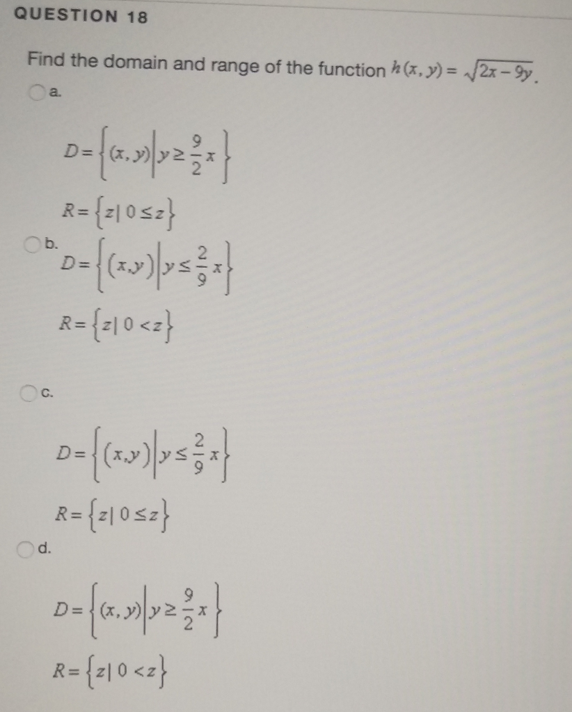 Solved Find the domain and range of the function h(x, y) = | Chegg.com